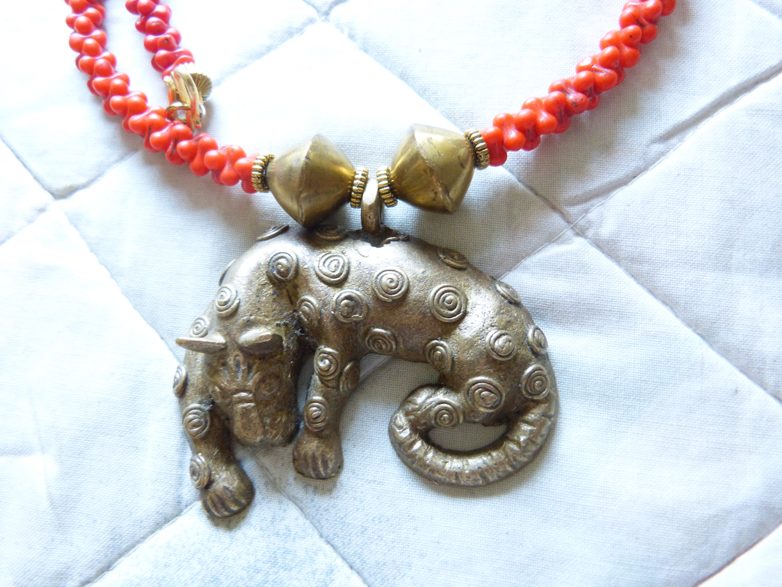African Panther Necklace, Bronze Panther, Benin, Czech Glass Beads ...