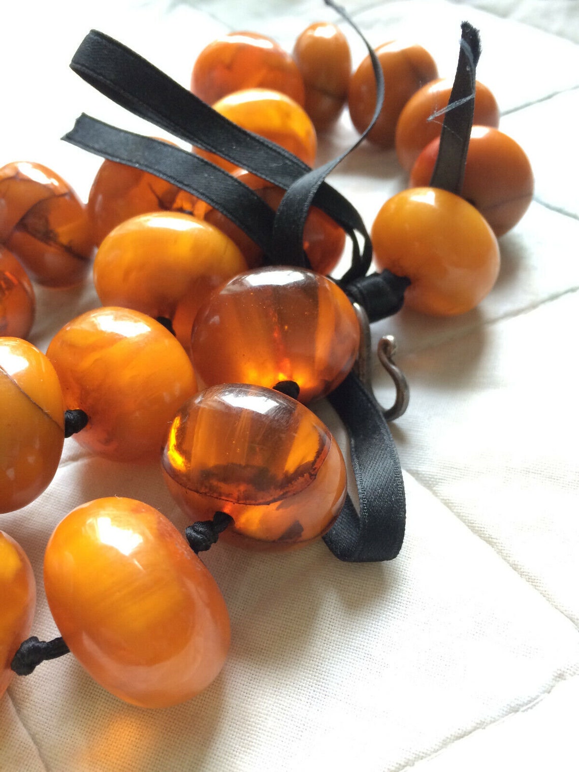 Spectacular African Phenolic Resin Necklace, Knotted on Black Satin - Etsy