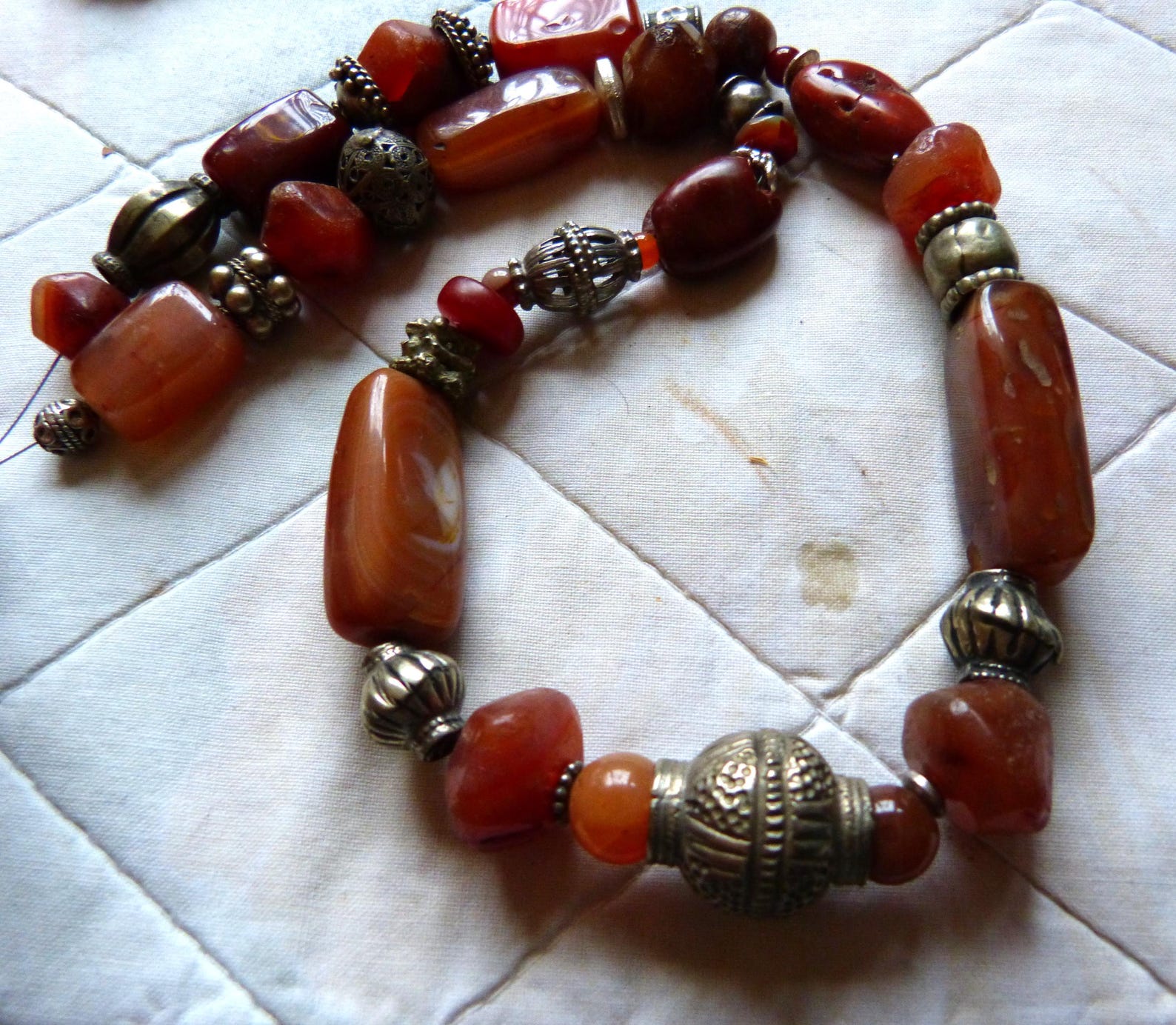Antique and Ancient Carnelian Beads Necklace, With Two Pema Raka ...