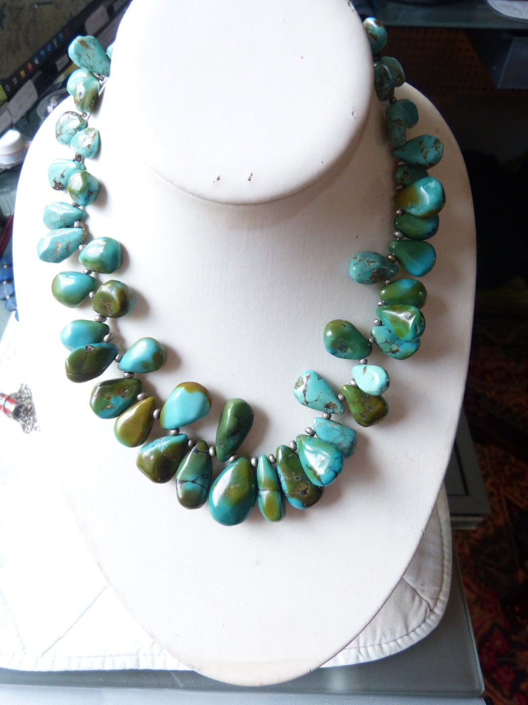 Old Stock Hubei Graduated Tear Drop Beaded Turquoise Necklace - Etsy