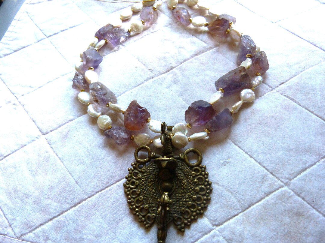 Antique Rare Shiva Linga, Nandi Pendant on Brazilian Ametrine Nuggets ...