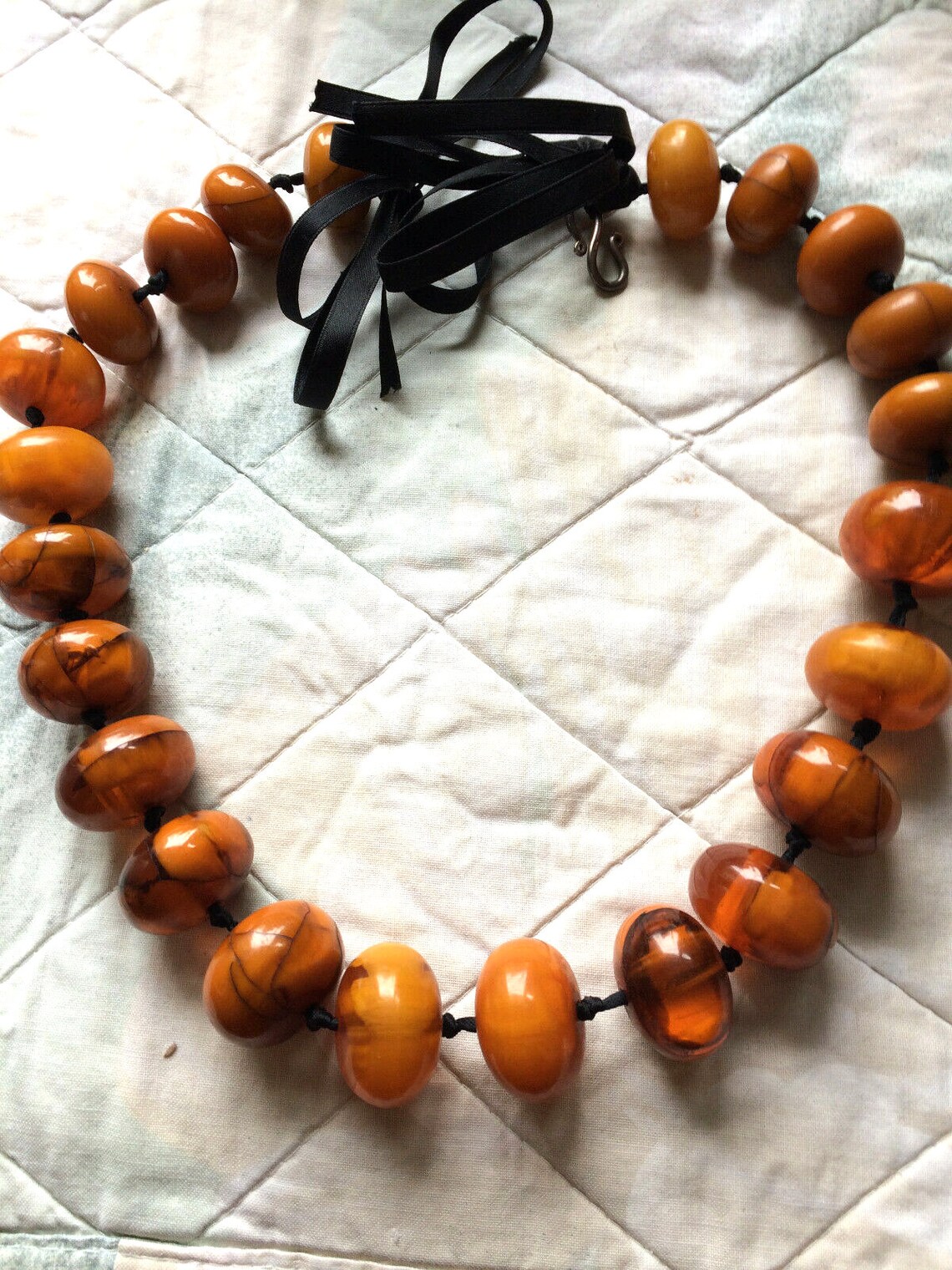Spectacular African Phenolic Resin Necklace, Knotted on Black Satin - Etsy