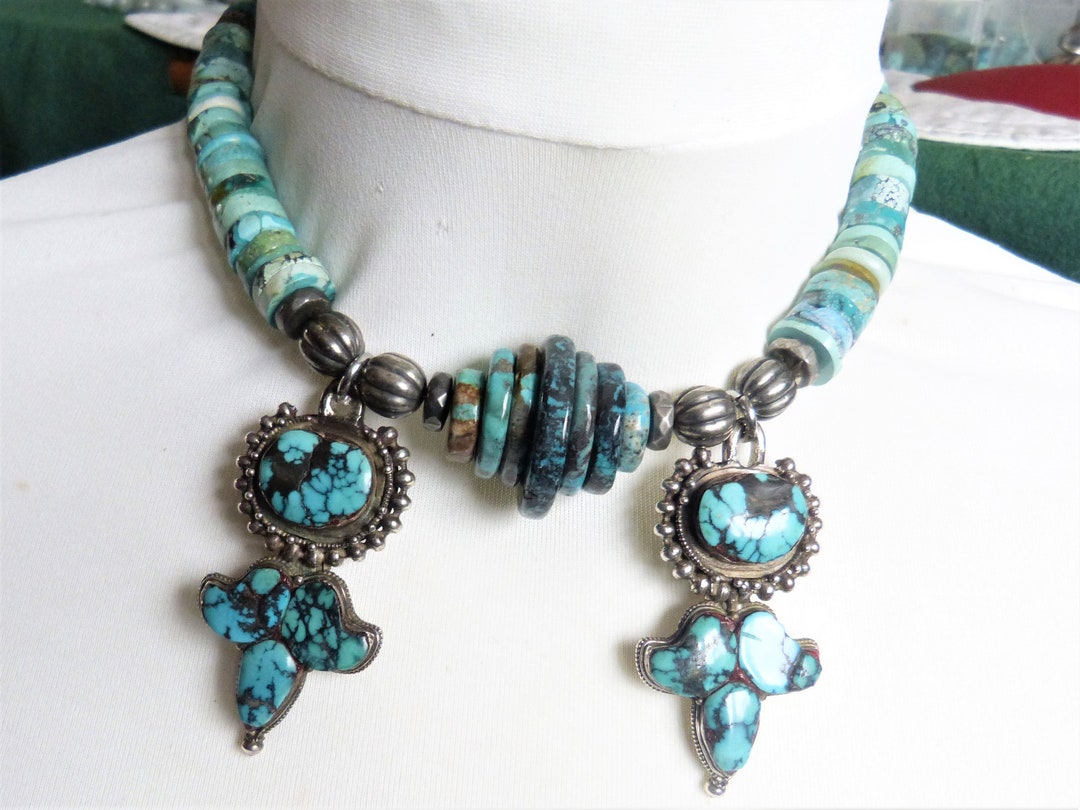 Rare Antique Tibetan Earring Pair, Turquoise Necklace, Ekbor Earrings ...