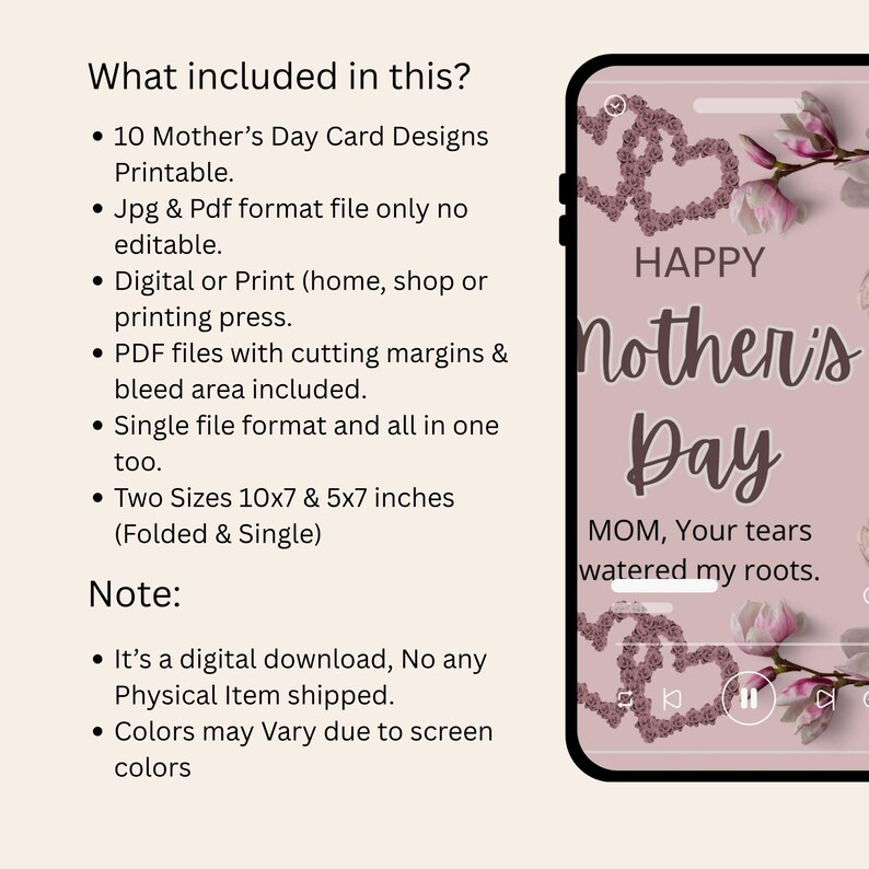 Mother's Day Card Bundle | Floral Printable Greeting Cards (5x7, 10x7 ...