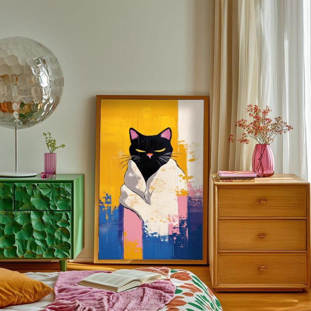 Abstract Black Cat Digital Painting - Printable Wall Art - Minimalist ...