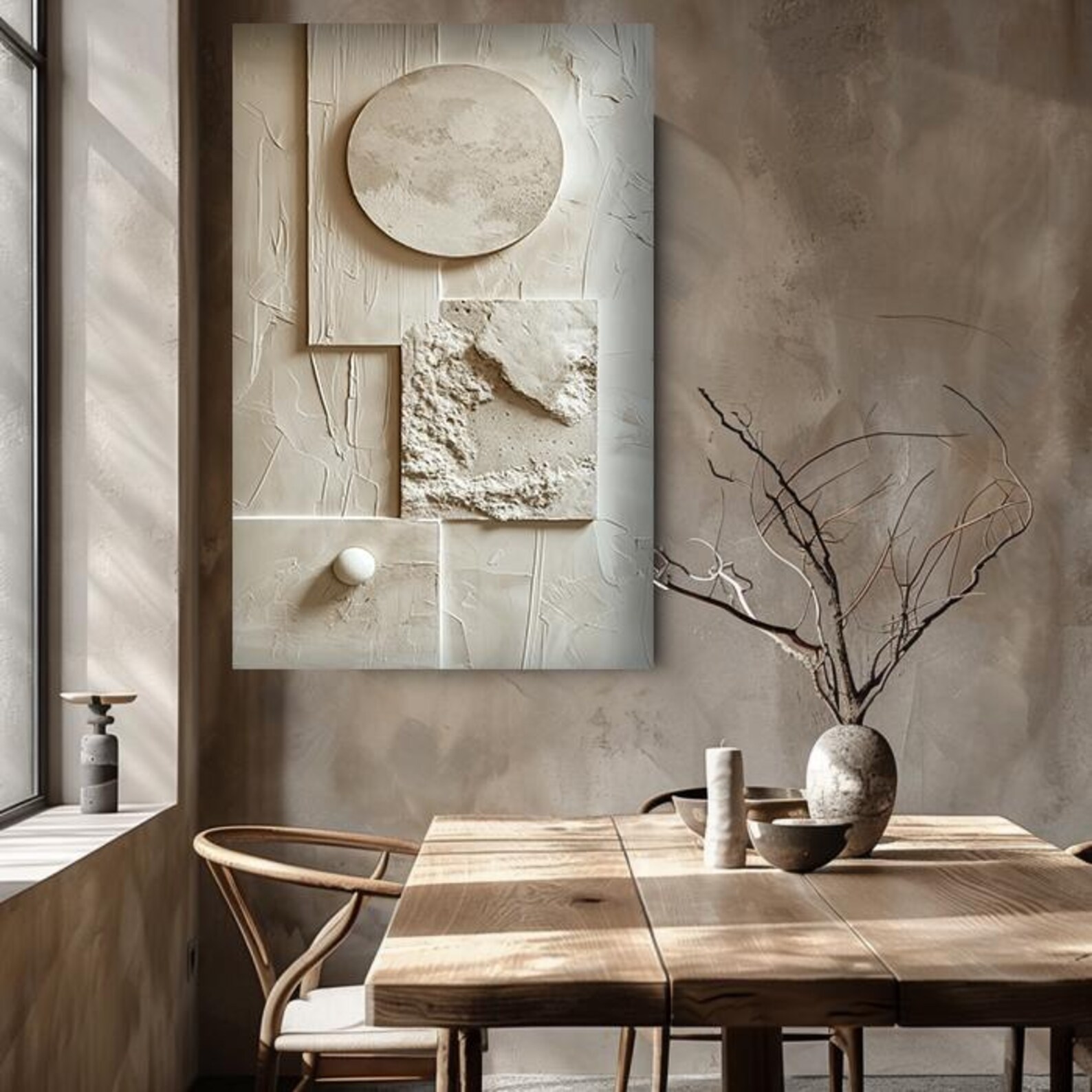Japandi Neutral Wall Art, Textured Beige Abstract Print, Minimalist ...