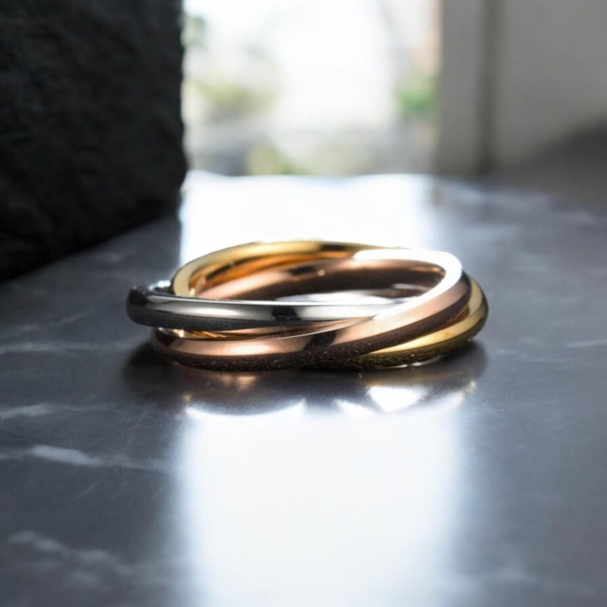 Tri-metal Tango Rolling Ring - Unique Gold, Silver & Rose Gold Band for ...