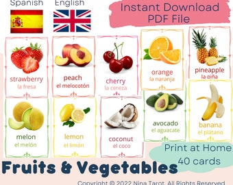 SPANISH Flashcards Fruits and Vegetables Printable Flashcards Frutas Y ...