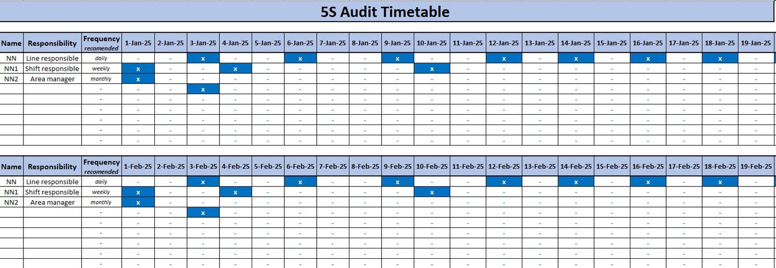 5S Audit Excel Toolkit: Results, Checklist, OPL, and Timetable for ...