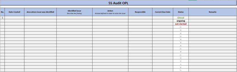 5S Audit Excel Toolkit: Results, Checklist, OPL, and Timetable for ...