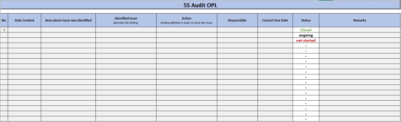 5S Audit Excel Toolkit: Results, Checklist, OPL, and Timetable for ...