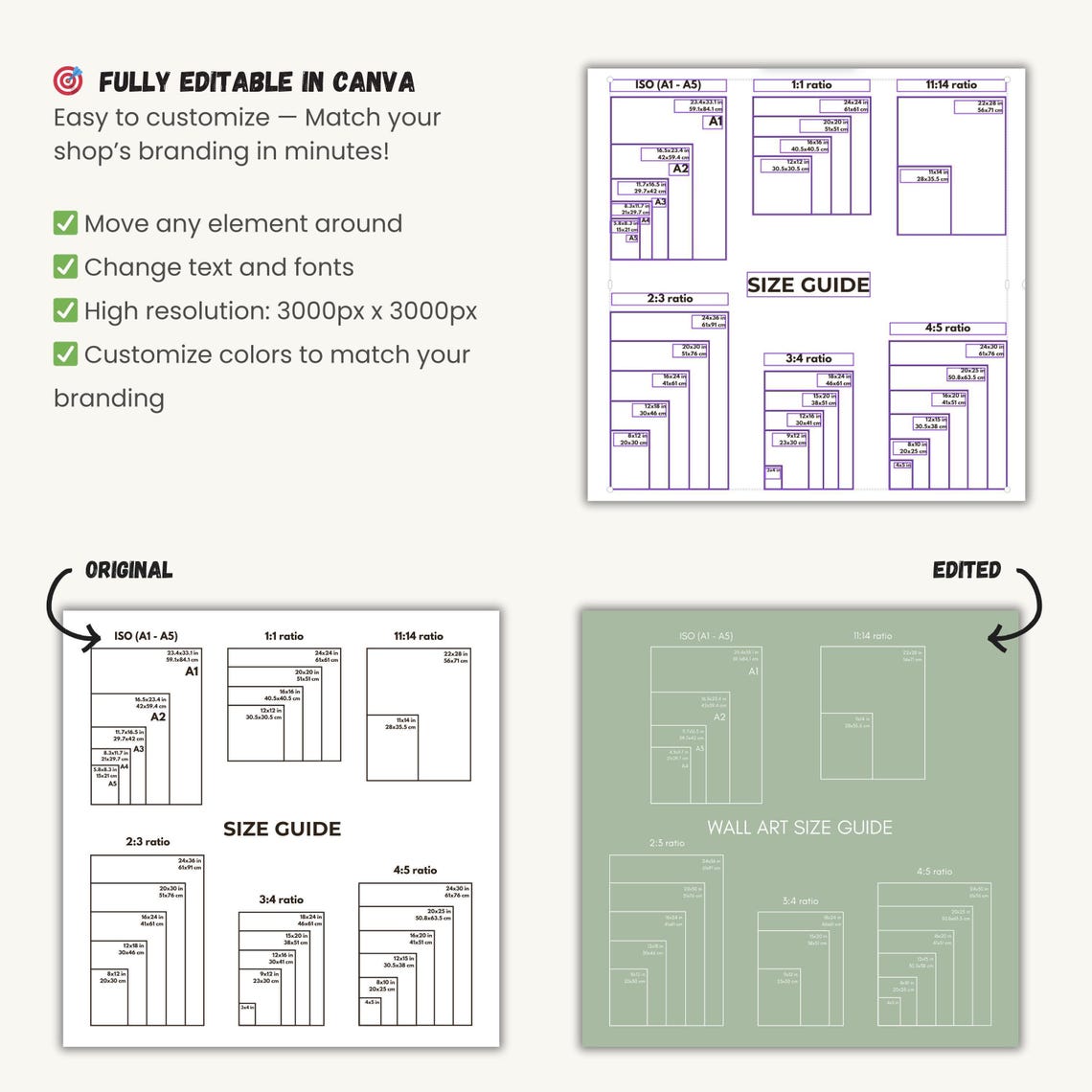 Frame Size Guide, Editable Wall Art Size Chart, Poster Size Guide, Art ...
