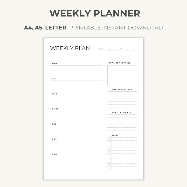 Weekly Planner | Weekly Calendar Template | Weekly Checklist | 2025 ...