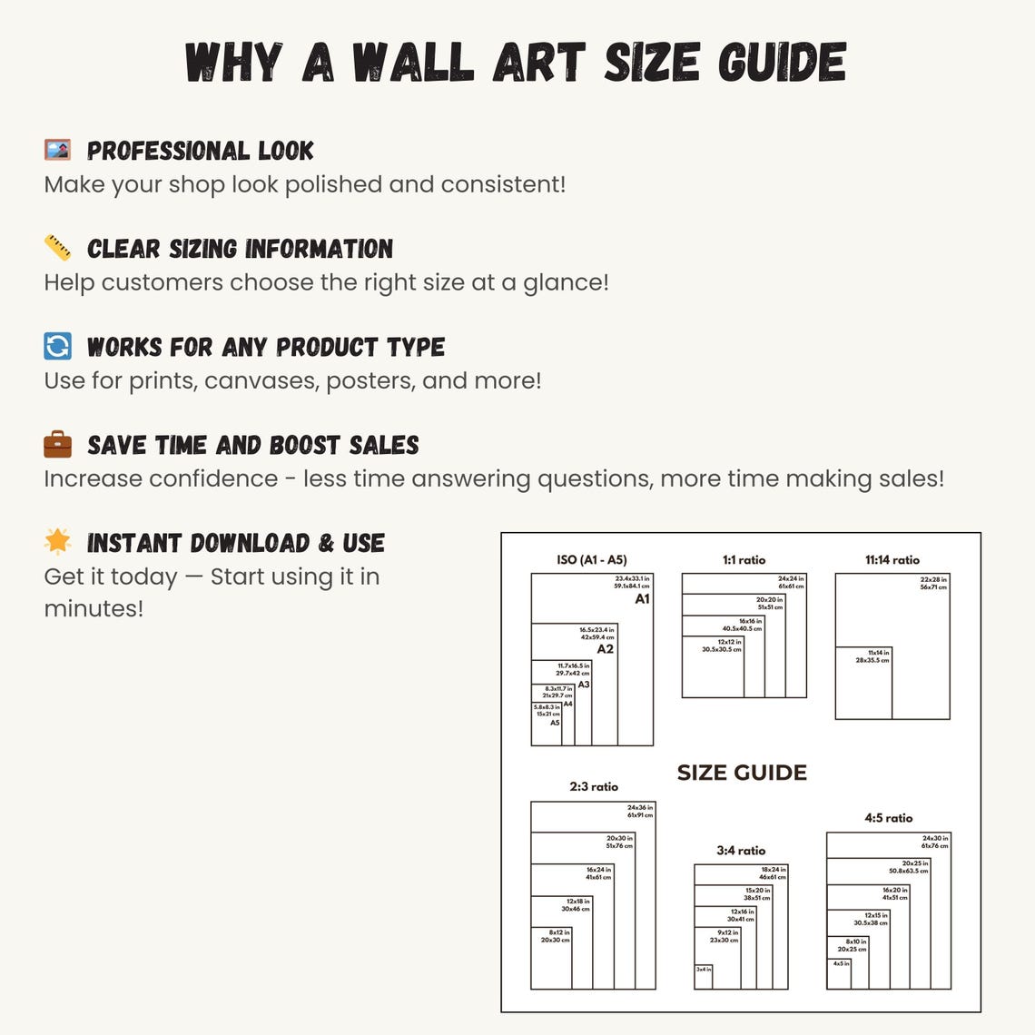 Wall Art Size Guide, Art Ratio Chart, Print Size Comparison, Poster ...