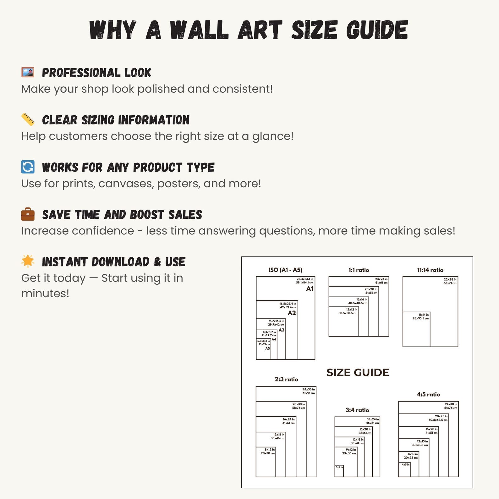 Wall Art Size Guide, Art Ratio Chart, Print Size Comparison, Poster ...