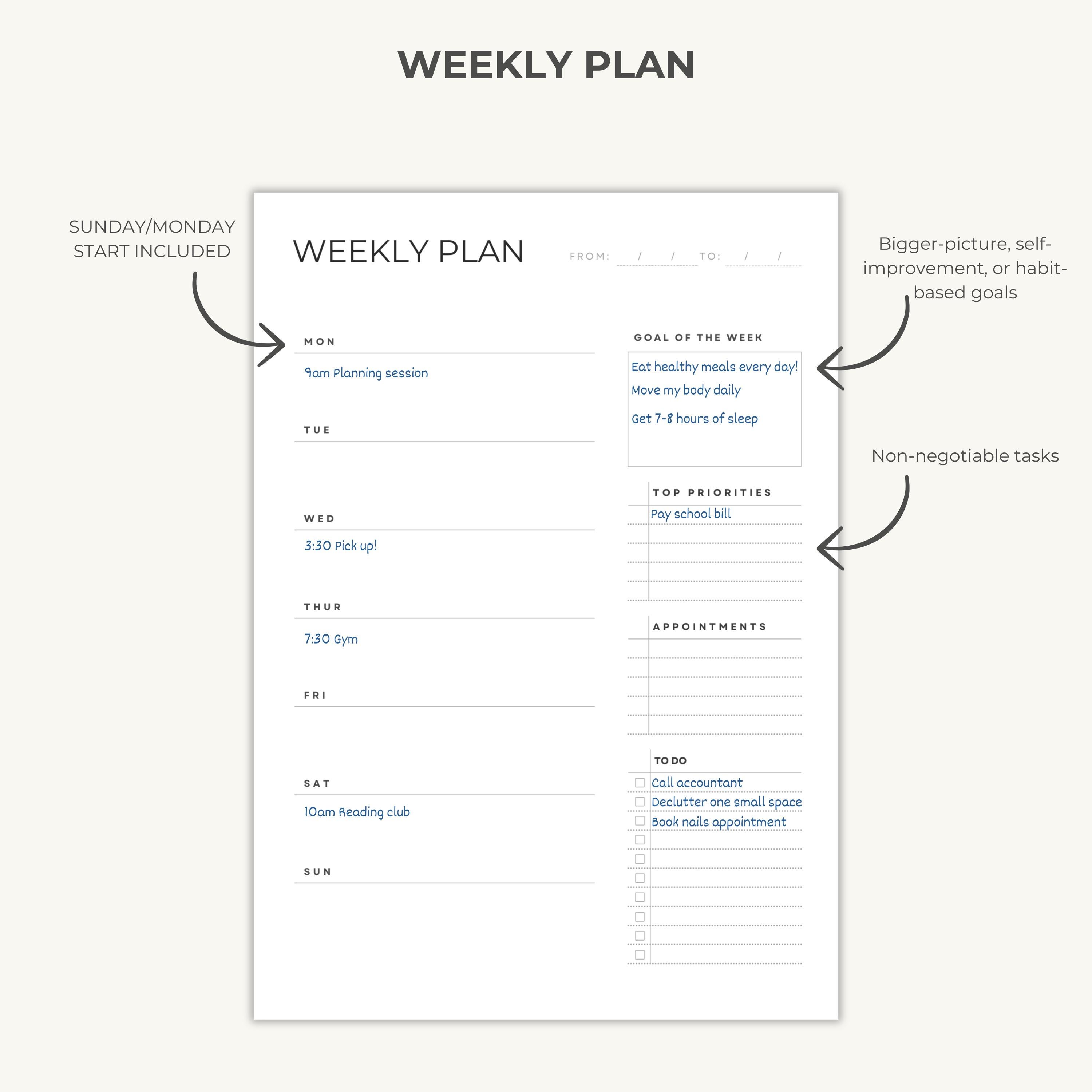 Weekly Planner | Weekly Calendar Template | Weekly Checklist | 2025 ...