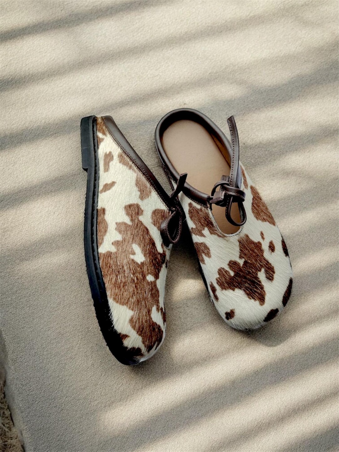 Suede Mules in Cow Print - Wide Toe Box Shoes Women | Anatomical Flats ...