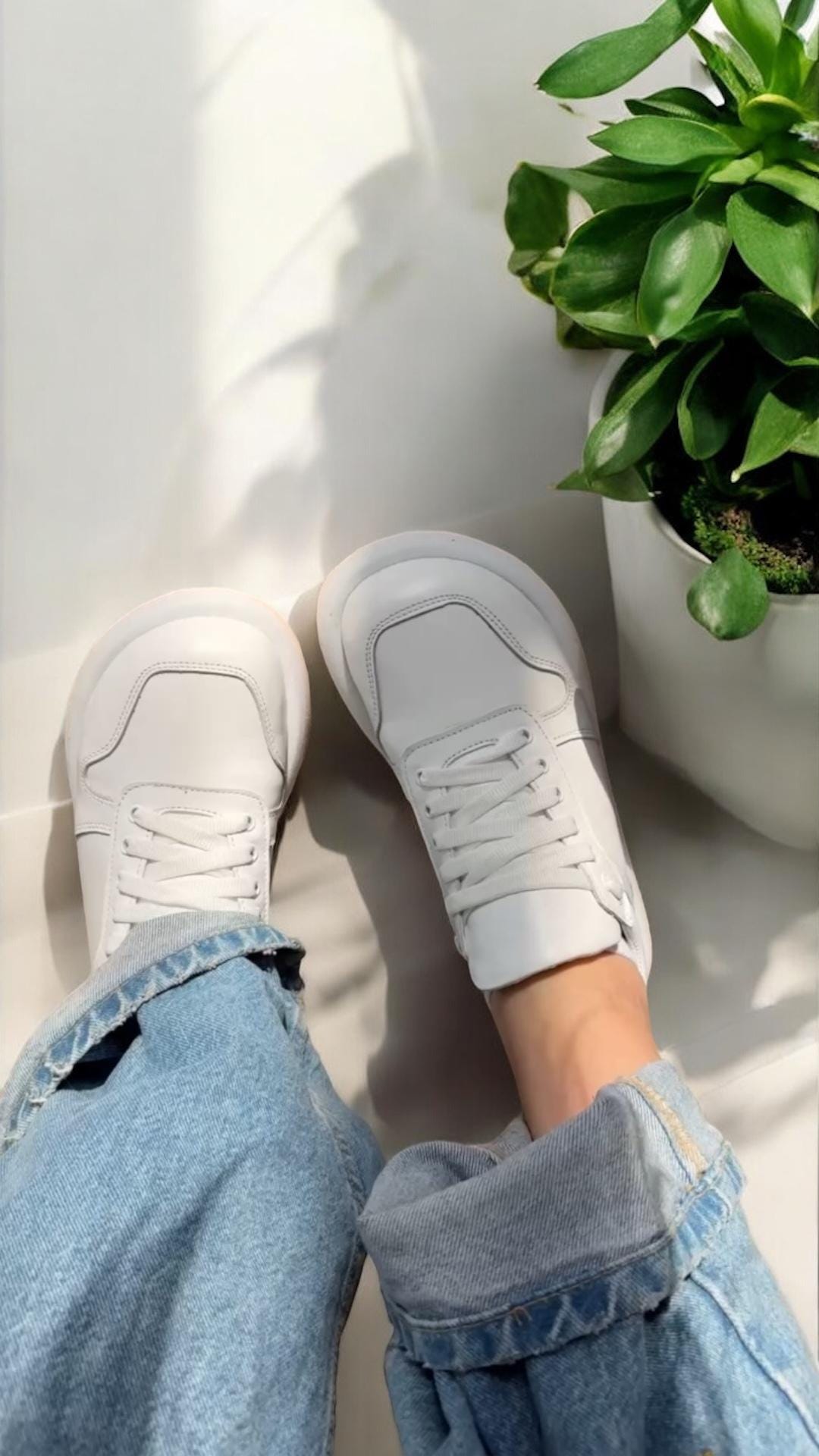 White Leather Sneakers - Wide Toe Box Shoes Women | Anatomical Zero ...