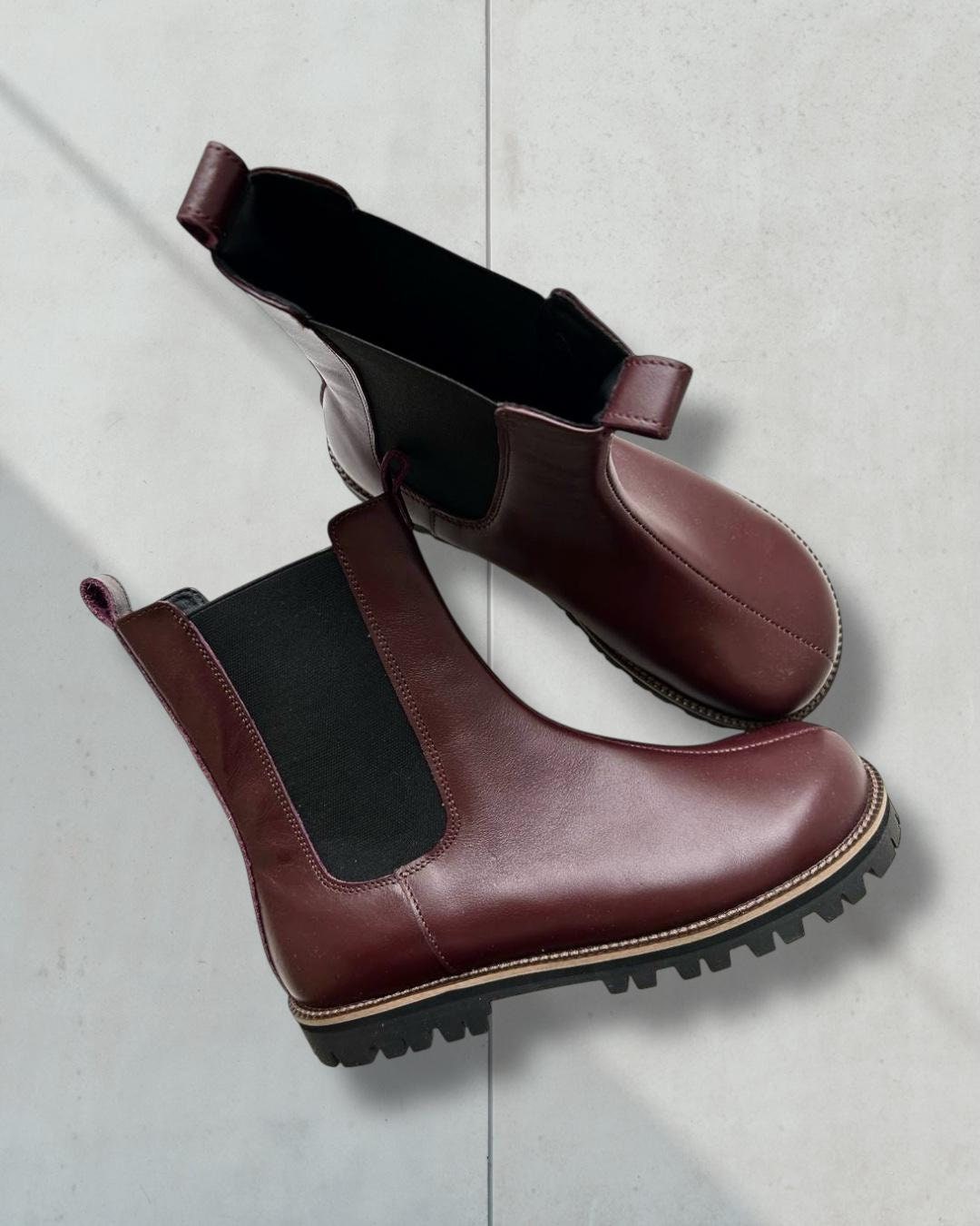 Burgundy Leather Chelsea Boots Wide Toe Box | Barefoot Shoes Women ...