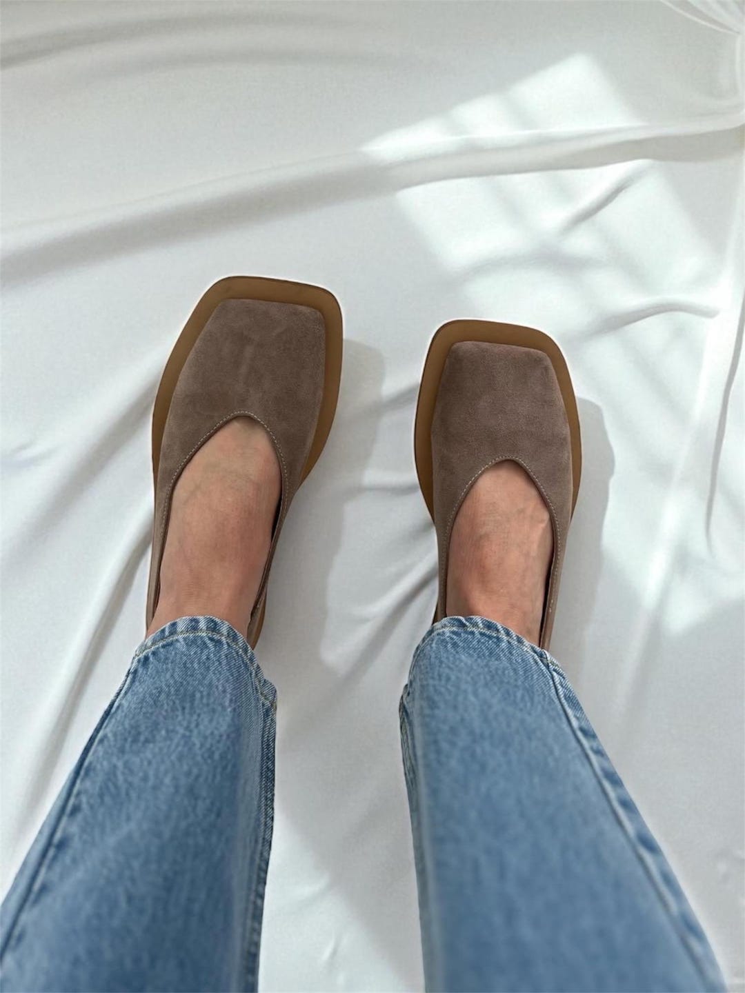 Soft Suede Leather Square Toe Ballet Flats | Stylish Designer Ballet ...