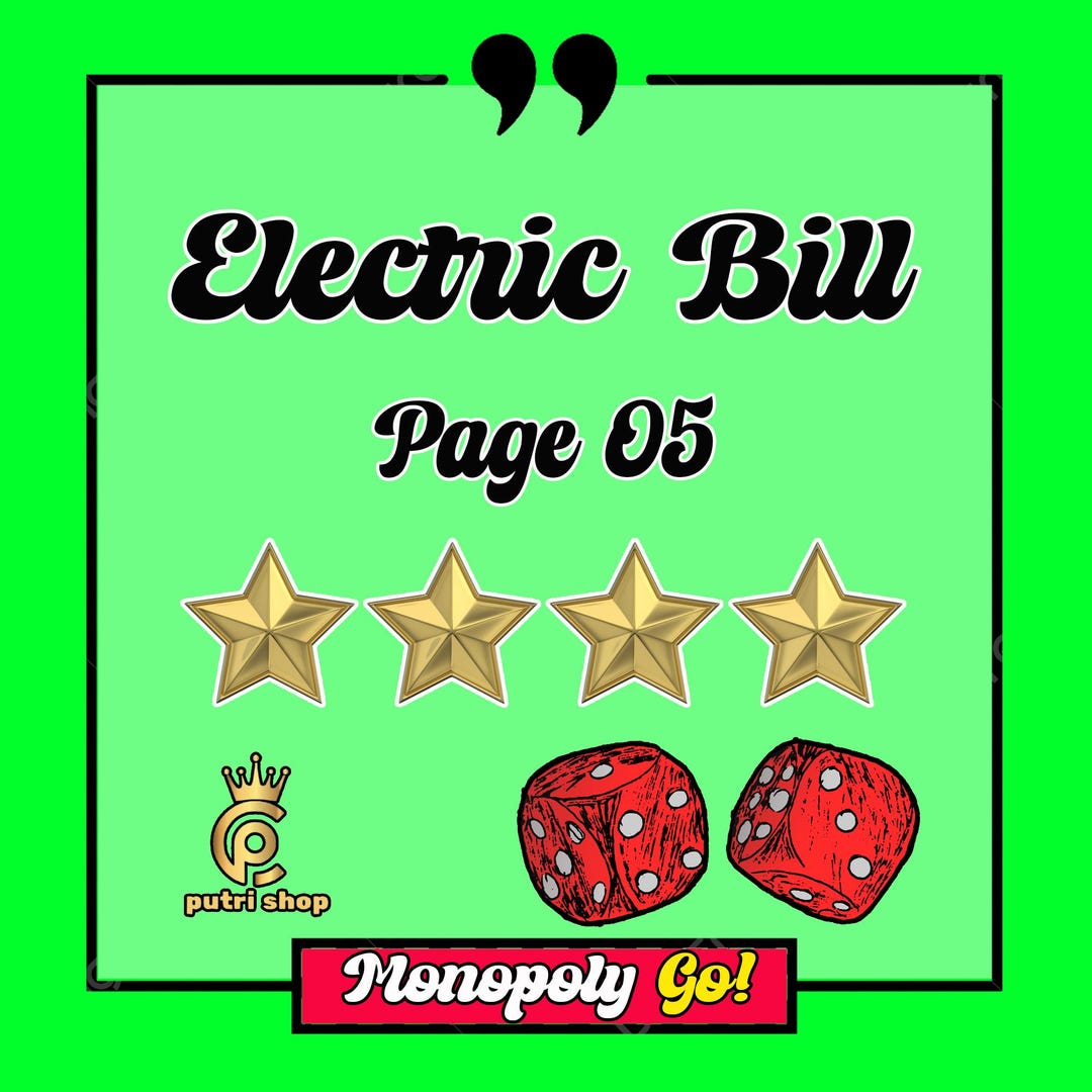 Monopoly_go Electric Bill Sticker 4 Star Set 5 Fast Delivery - Etsy
