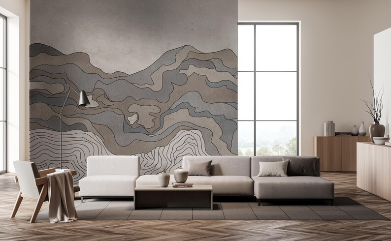 Abstract Landscape Wall Mural, Earth Tones Photo Wallpaper, Boho Wall ...