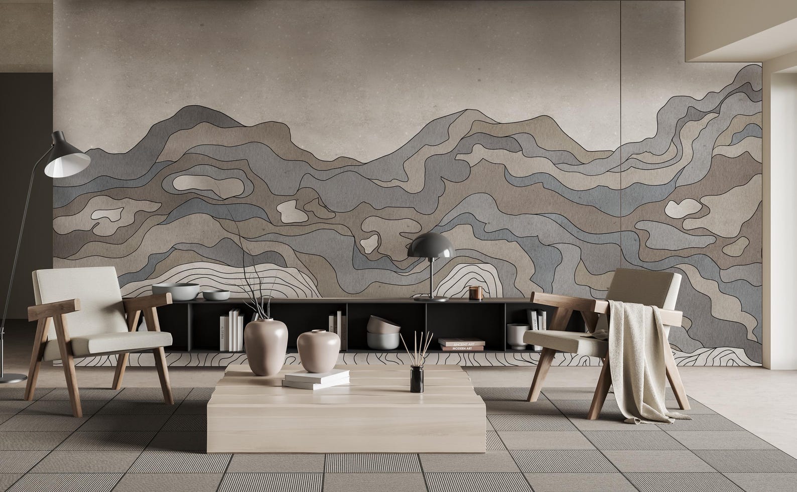 Abstract Landscape Wall Mural, Earth Tones Photo Wallpaper, Boho Wall ...