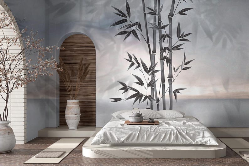 Bamboo Wall Mural, Neutral Japanese Zen Photo Wallpaper, Japandi Style ...