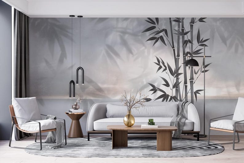 Bamboo Wall Mural, Neutral Japanese Zen Photo Wallpaper, Japandi Style ...