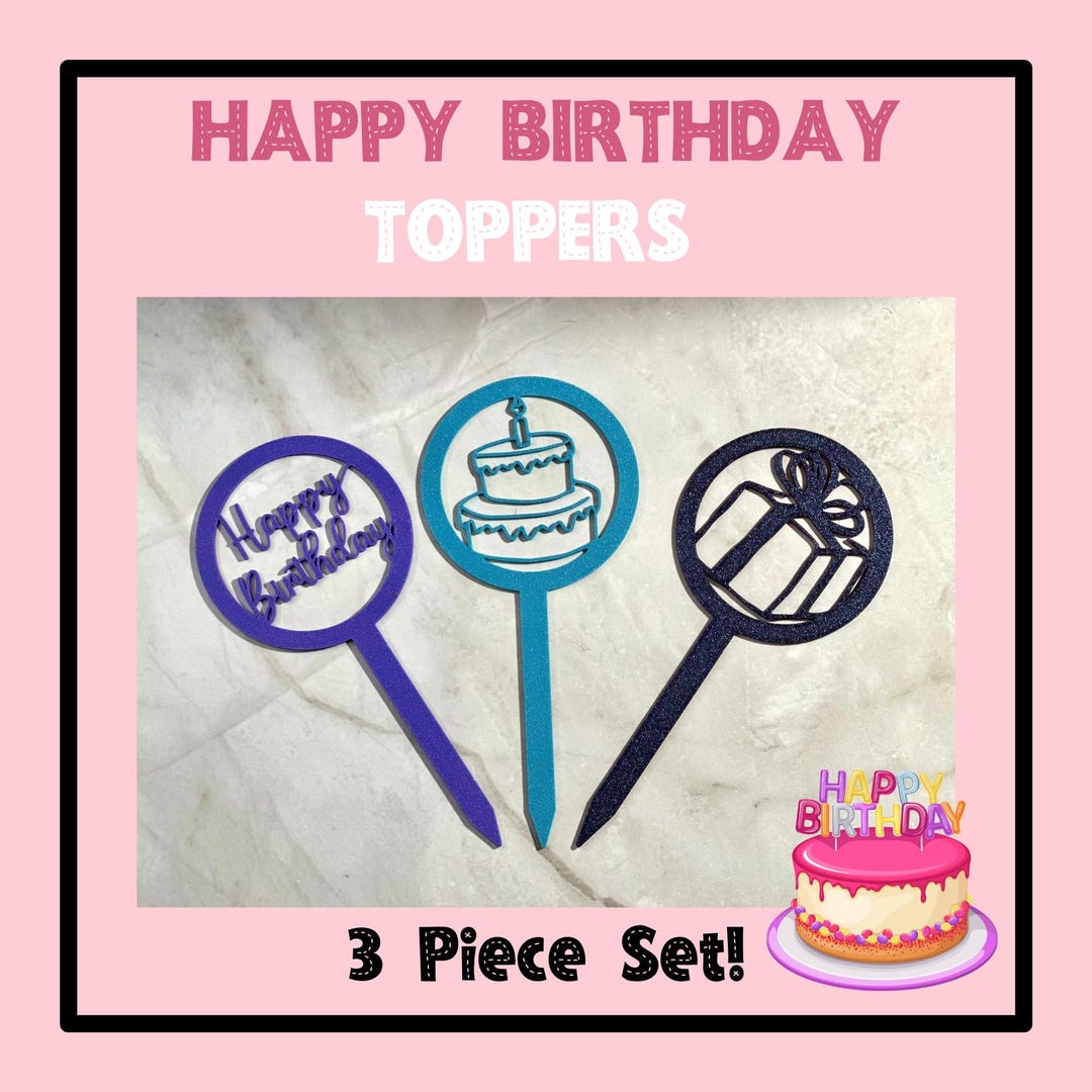 Happy Birthday Cake Topper Set | Purple, Blue & Galaxy Purple Trio - Etsy