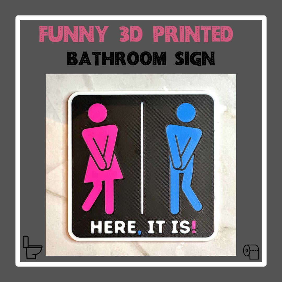 Funny Unisex Bathroom Door Sign | Blue & Pink Design for Shared ...