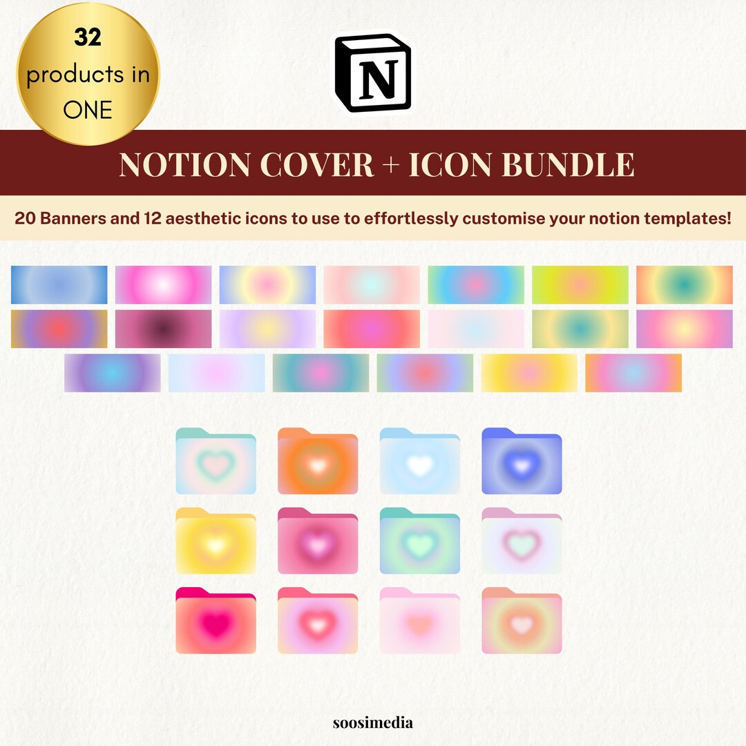 Notion Icons & Covers Bundle Aesthetic Aura Gradient PNG SVG Notion ...