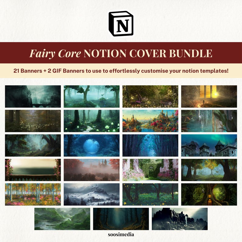 Fairycore Notion Covers: Fantasy Banner & GIF Bundle, Digital Stickers ...
