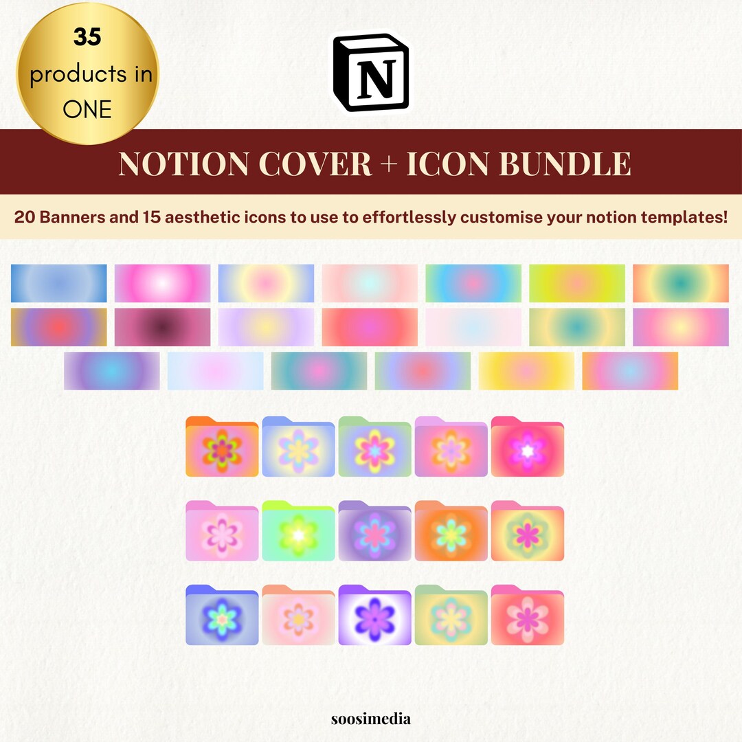 Notion Icons & Covers Bundle Aesthetic Aura Gradient PNG Set Notion ...