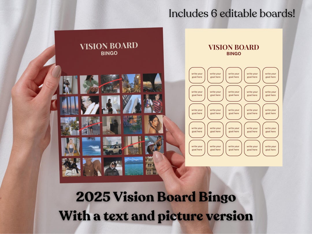 Vision Board Bingo Template 2025 Personal Goals Bingo Game Aesthetic ...