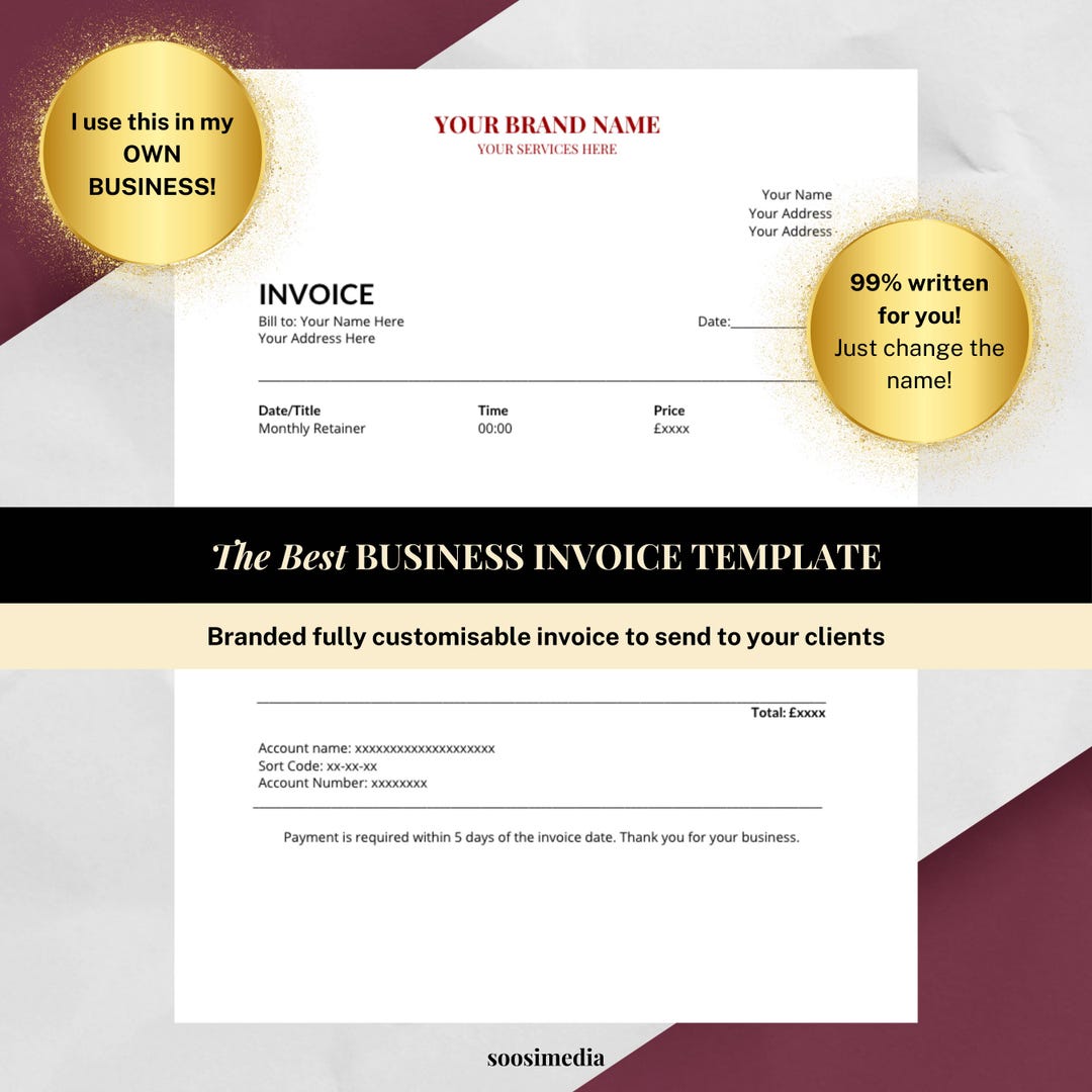 Invoice Template Customisable Invoice Template Social Media Managers ...