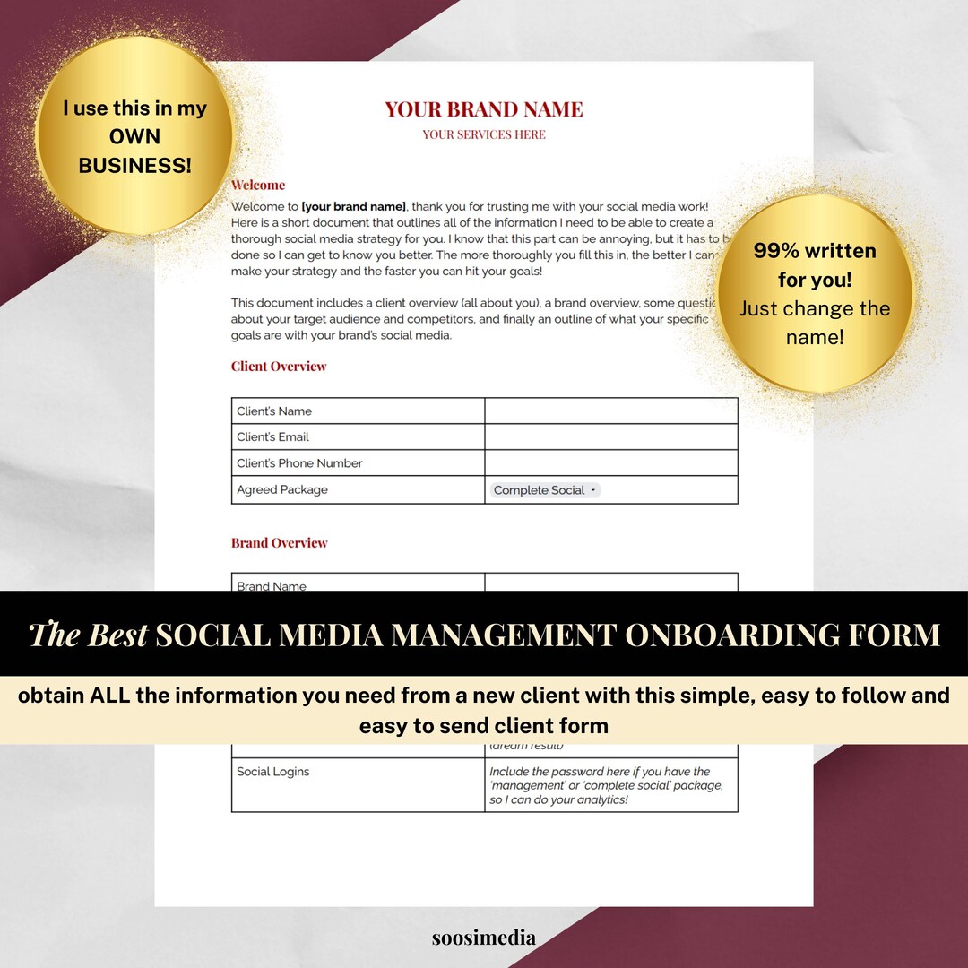 Client Intake Forms, Client Onboarding Document, Social Media Manager ...