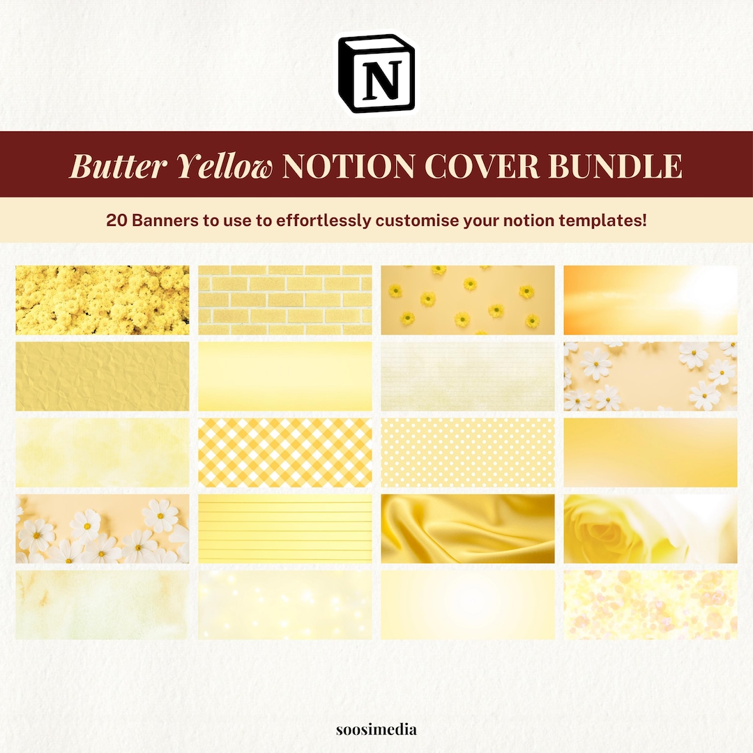 Notion Covers Bundle Butter Yellow Notion Dashboard Notion ...