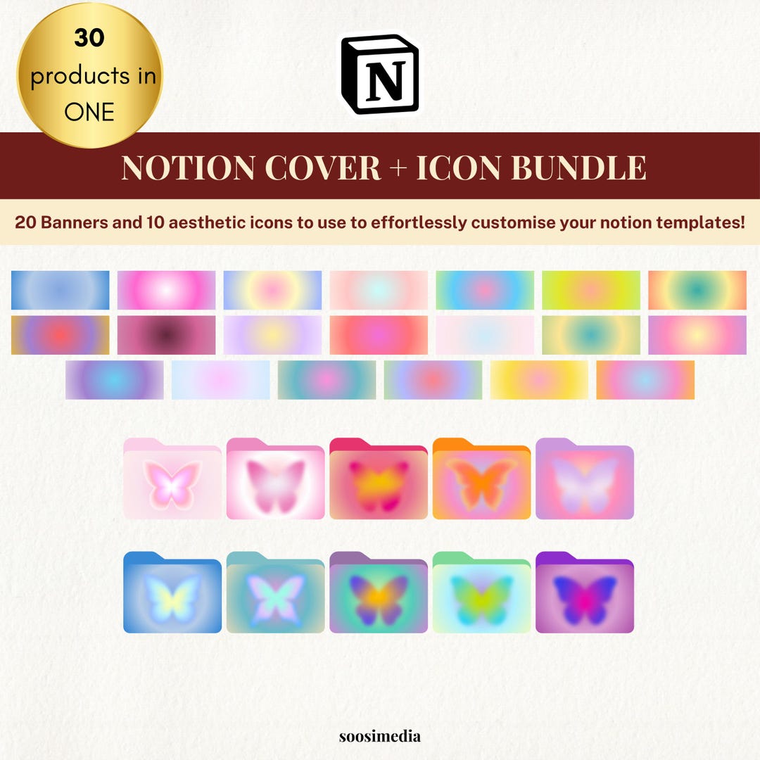 Notion Icons & Covers Bundle Aesthetic Aura Gradient PNG Set Notion ...