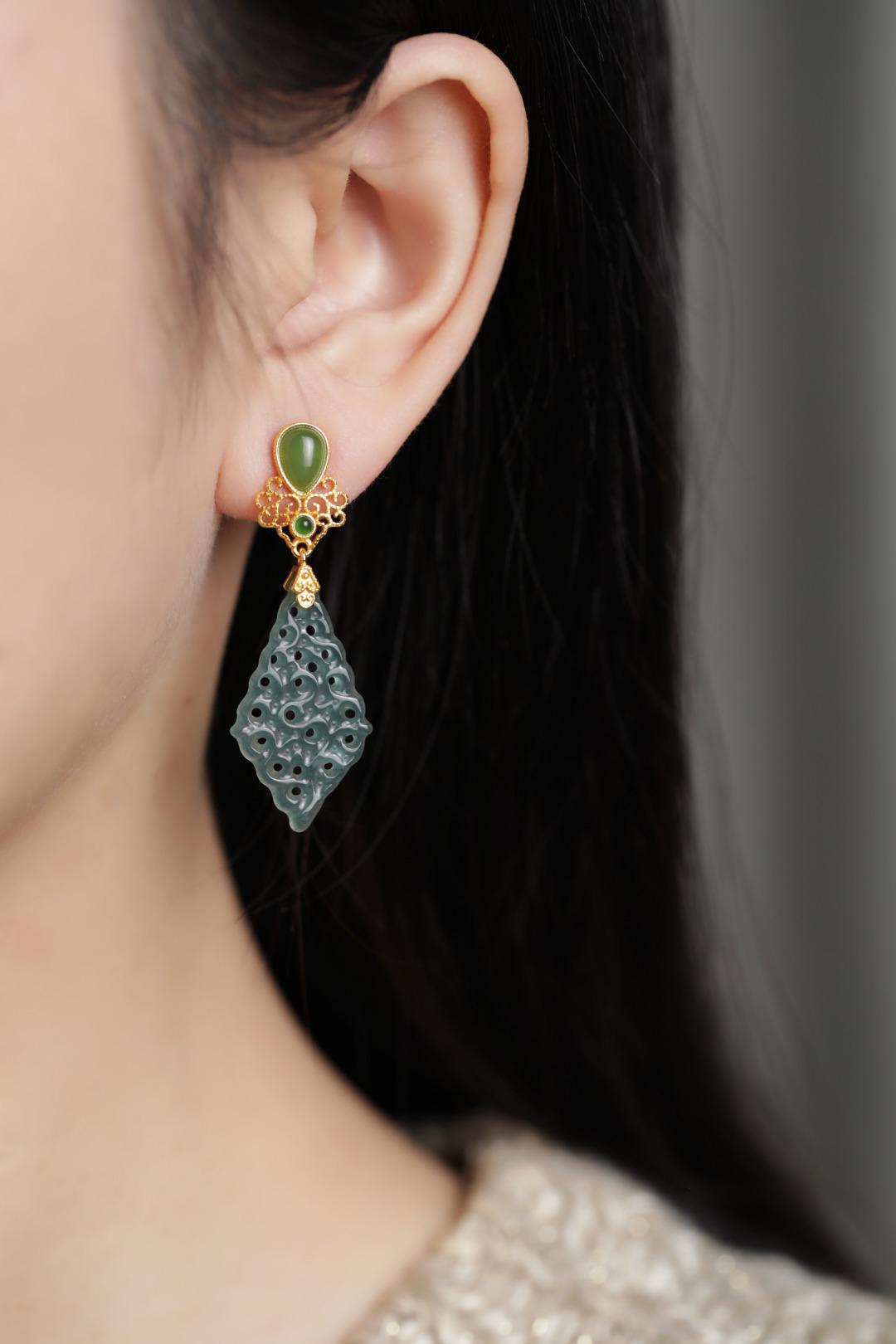 Carved Icy Blue Guatemala Jade Earrings, Sterling Silver Jade Earring ...