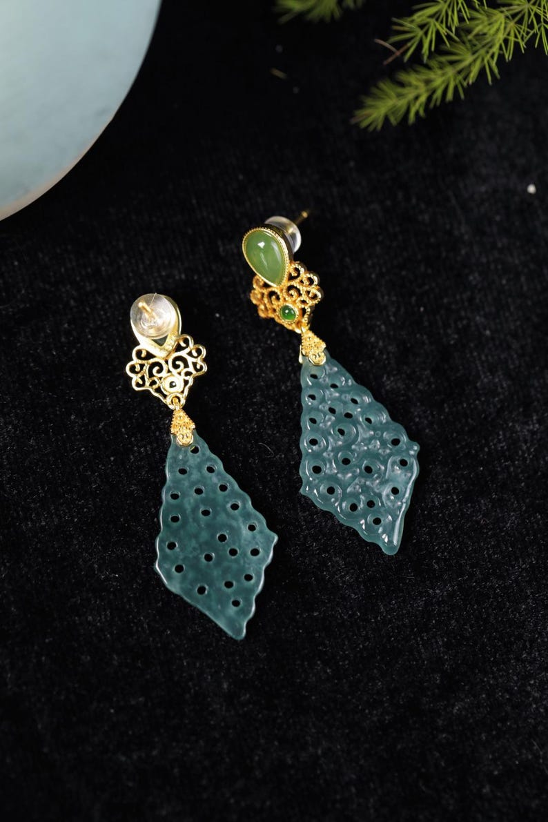 Carved Icy Blue Guatemala Jade Earrings, Sterling Silver Jade Earring ...
