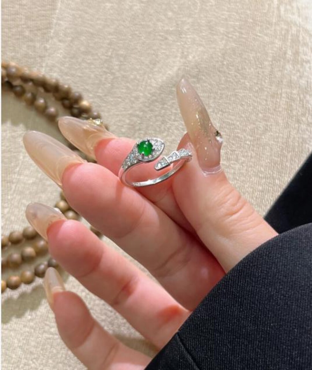 Snake Zodiac Natural Guatemala Jade Ring, Icy Green Jade Snake Ring ...