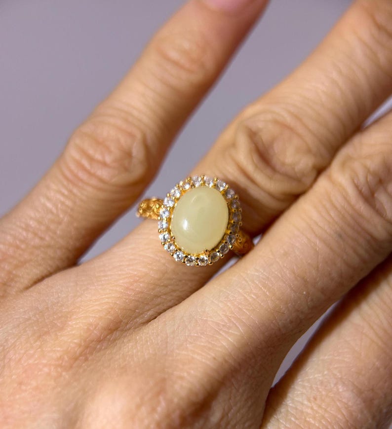 Natural Light Yellow Nephrite Jade Ring, High Quality Nephrite Jade ...