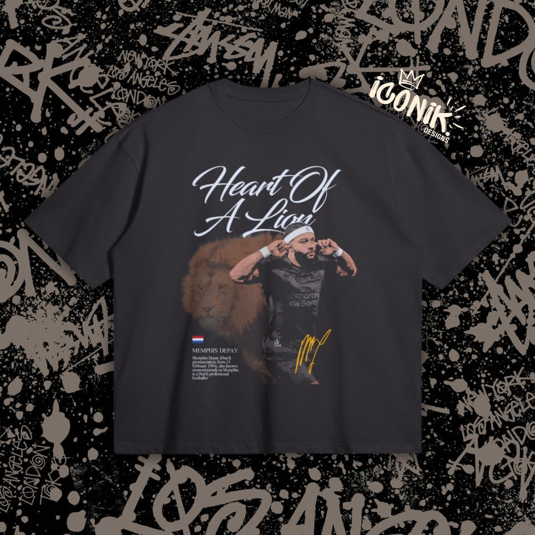 Memphis Depay heart of a Lion T-shirt, Vintage Black Soccer Tee ...