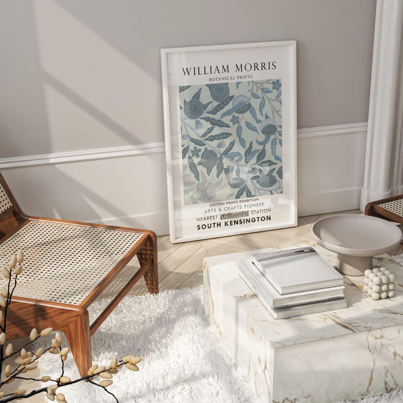 William Morris Botanical Prints Set: Blue Beige Wall Art - Set No.2 - Etsy