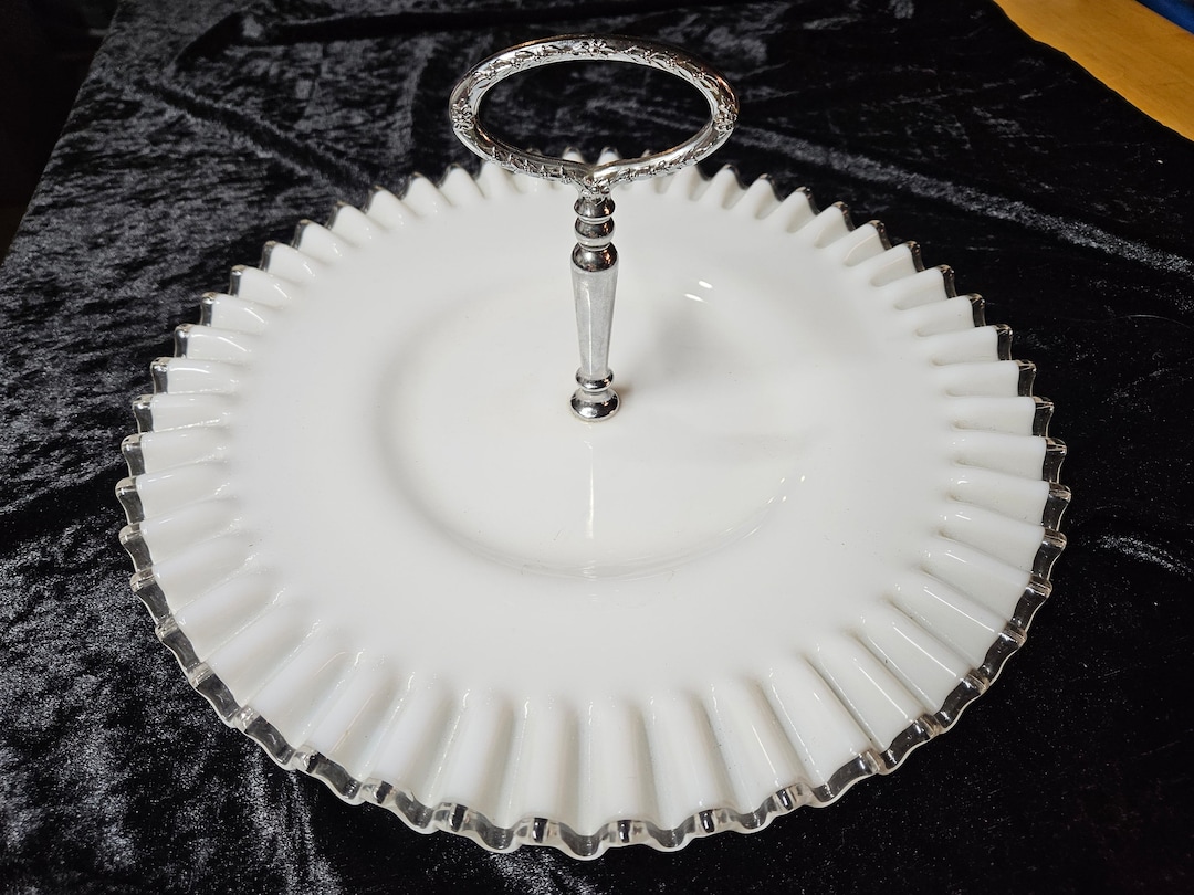 Vintage Fenton Milk Glass Platter, Silver Crest Plate, Cupcake Display ...