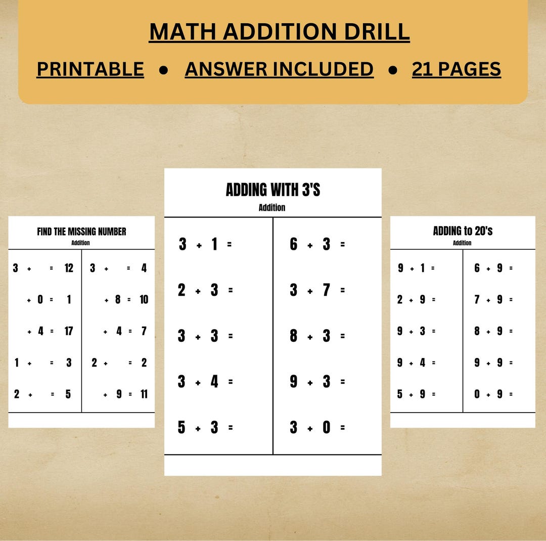 Printable Math Addition Drill Practice Sheets for Kids - Fun ...