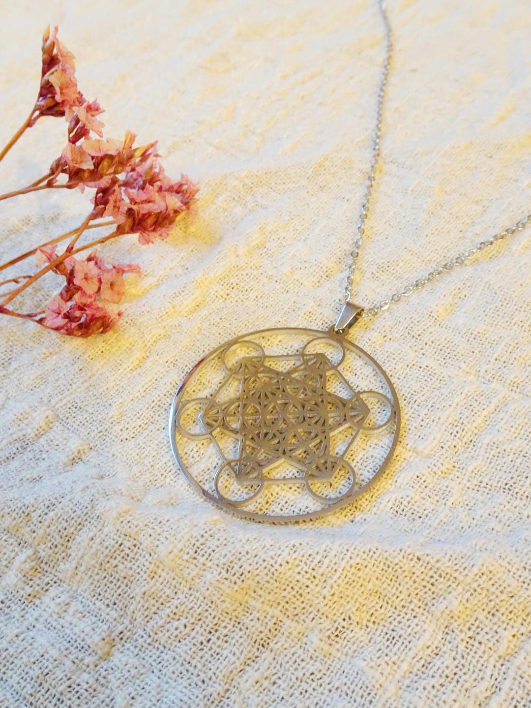 Silver Metatron Necklace Sacred Geometry Tachyon Jewelry Metatron Cube ...