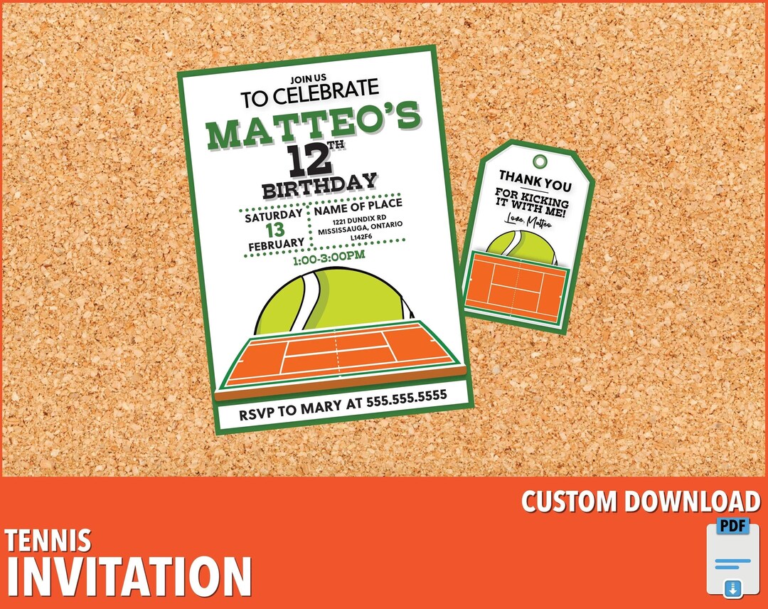 Tennis Birthday Invitation - Etsy