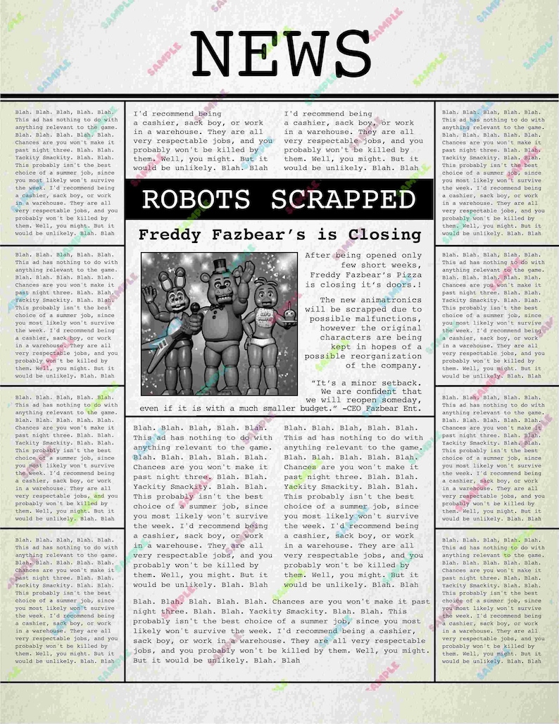 FNAF Newspaper Clippings / Classified - Etsy